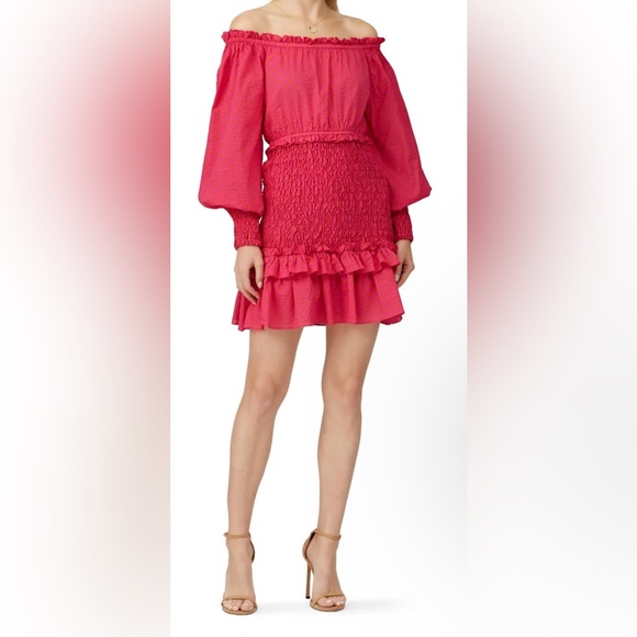 Alexis | Dresses | Alexis Pink Smocked Off Shoulder Mini Dress Vacation ...